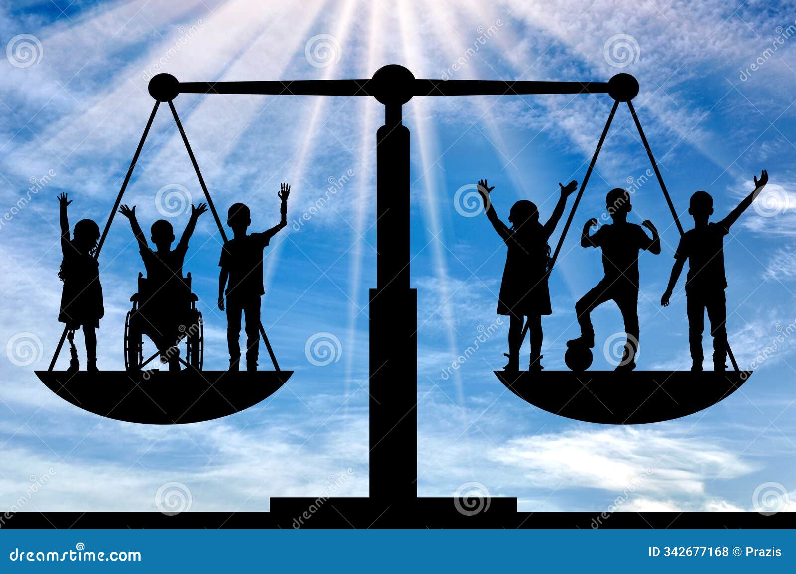 Equality among Children, Featuring a Balanced Scale with Both Disabled ...