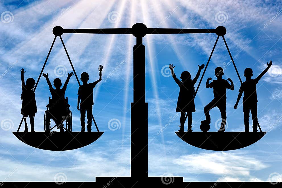 Equality among Children, Featuring a Balanced Scale with Both Disabled ...