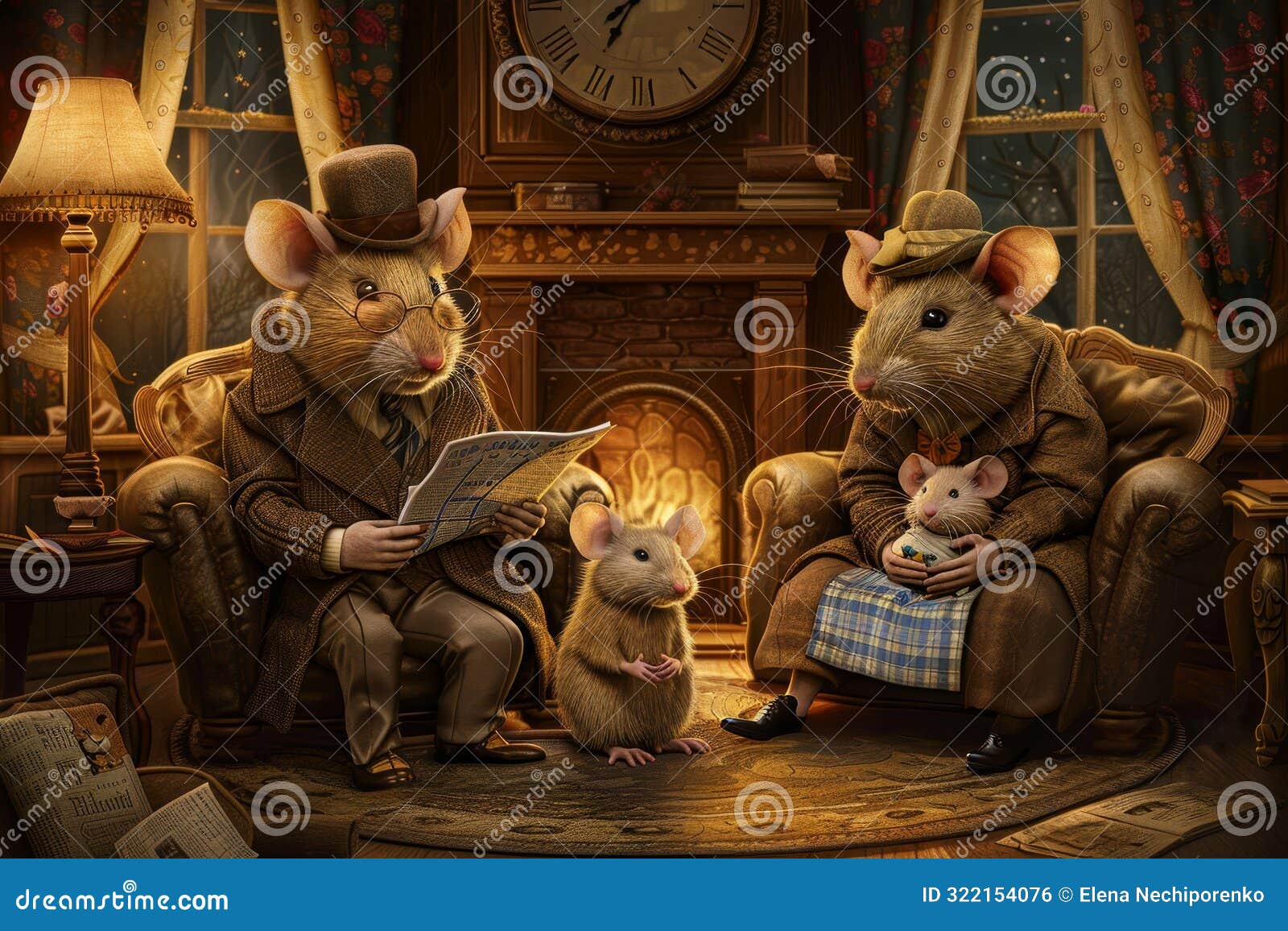 A Family of Rats is Sitting in Their House by the Fireplace Stock ...