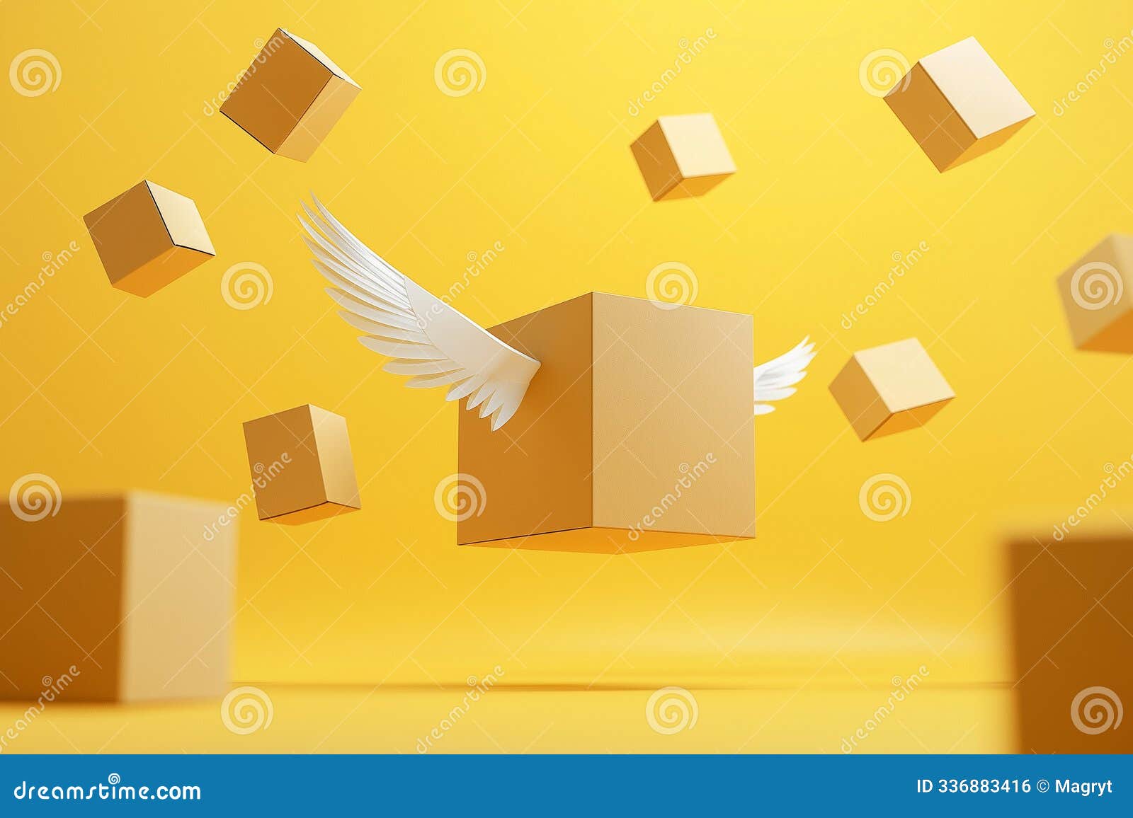 Flying Box, Courier Package, Cardboard Paper Box with Wings, a Flying ...