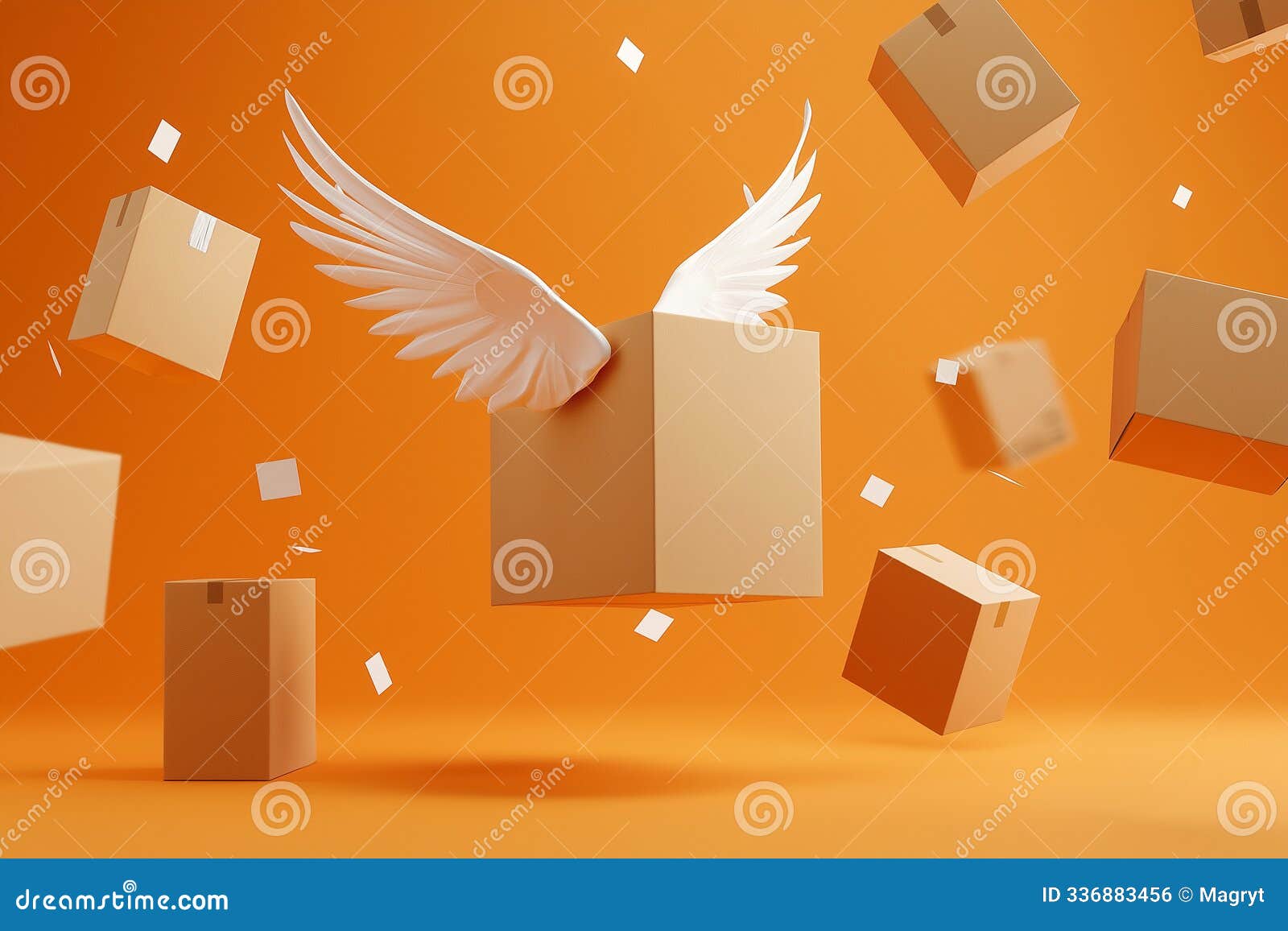 Flying Box, Courier Package, Cardboard Paper Box with Wings, a Flying ...