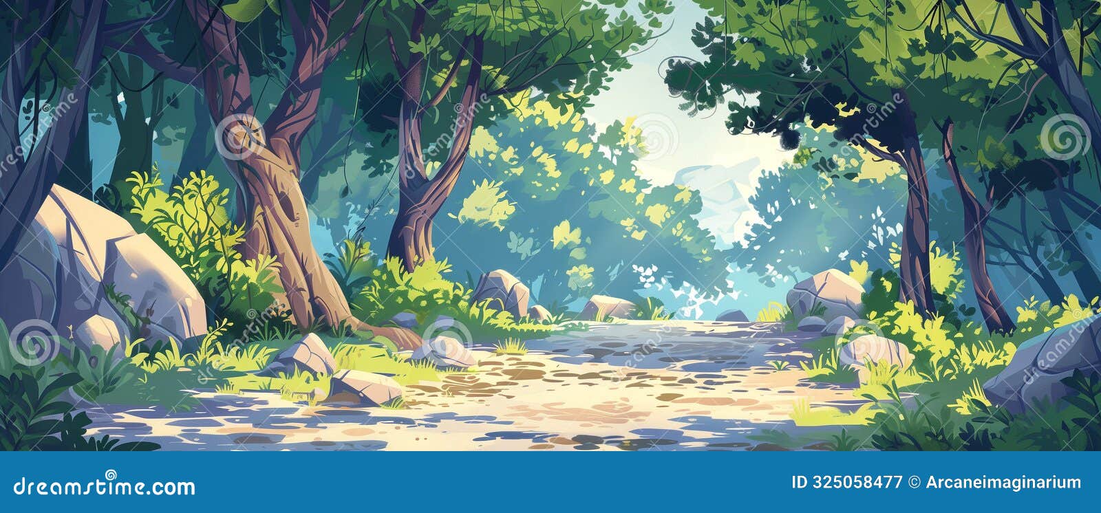 Forest Woods Trees Cartoon Game Background Design Stock Illustration ...