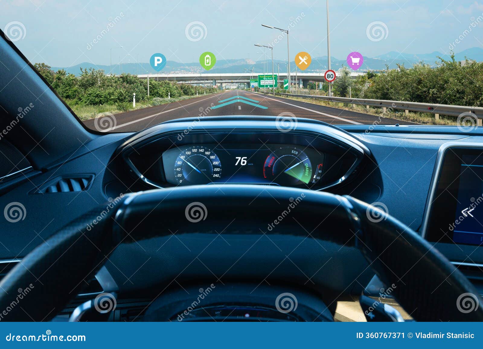 Futuristic Smart Car Concept an Electric Vehicle on the Road with an ...