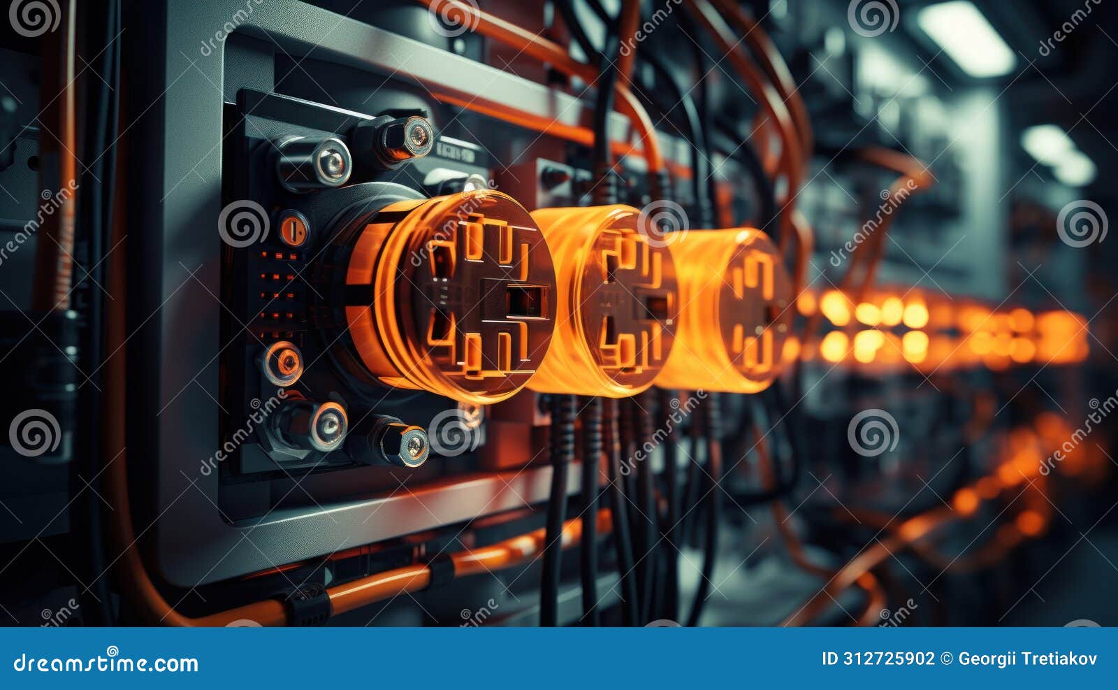 Orange Power Sockets on a Modern Server Rack Stock Illustration ...