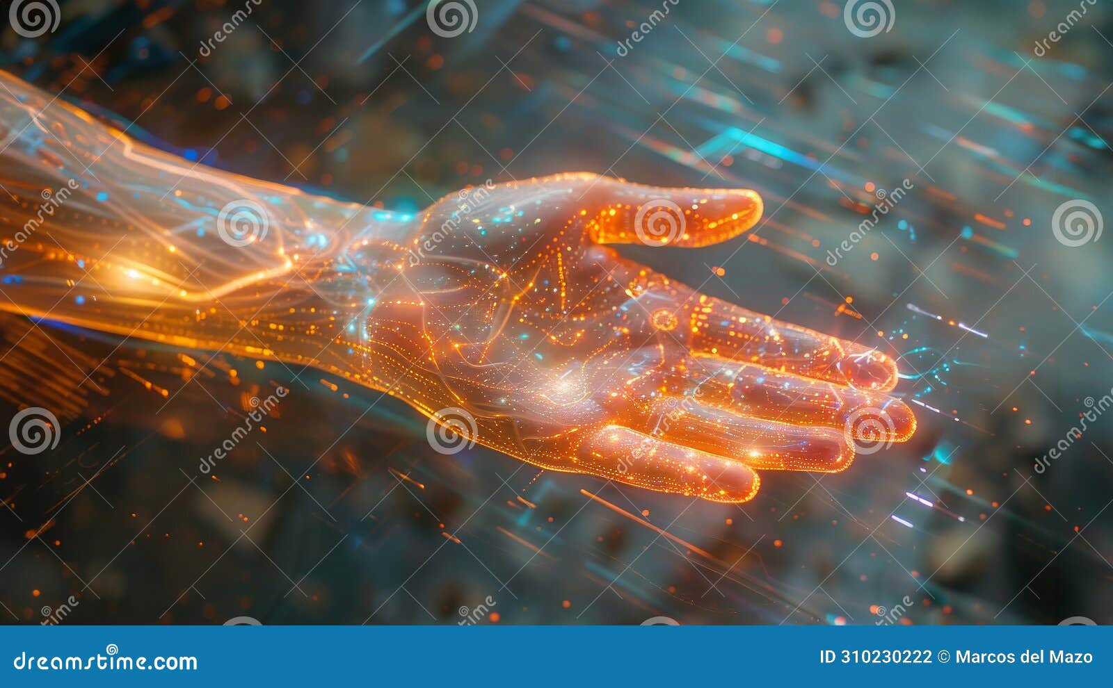 Hand with Lighting Circuits. Technology Artificial Intelligence Ciber ...