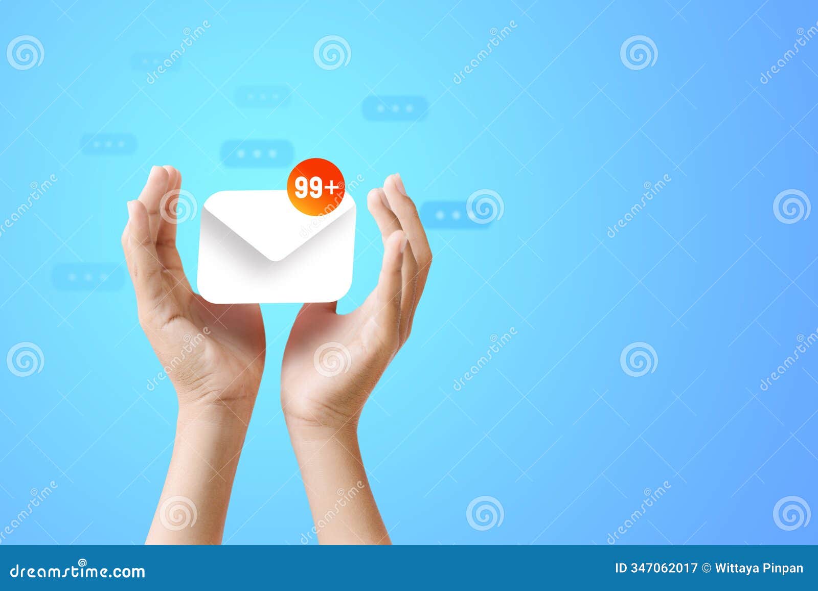 Hands Presenting an Envelope with a 99+ Notification Stock Image ...