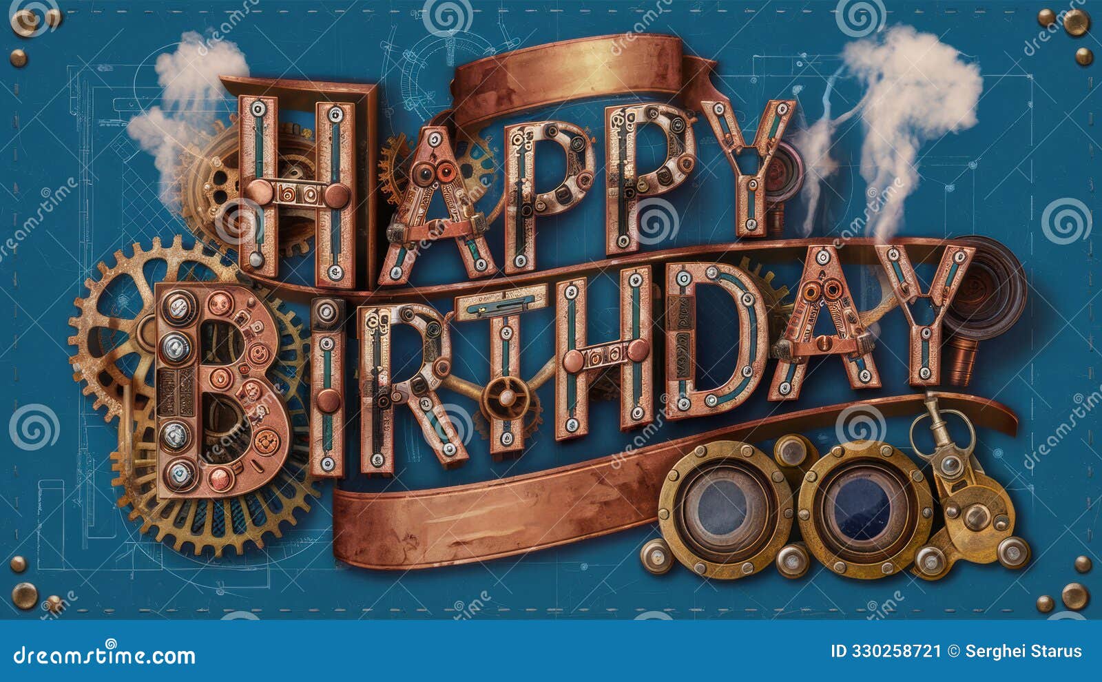 A Happy Birthday Card with Steam and Gears on it, AI Stock Image ...