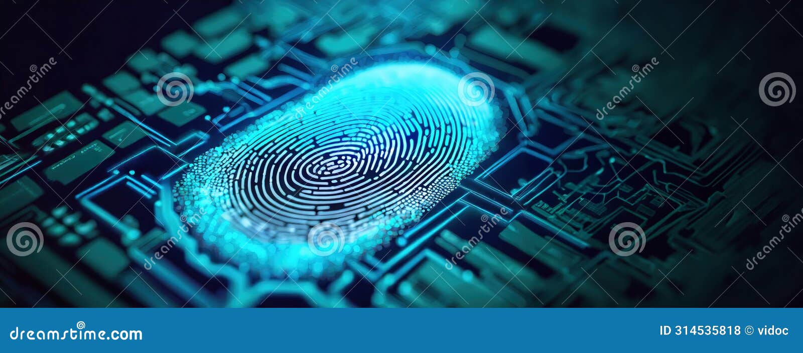 A High-tech Fingerprint Scan with Blue Cyber Patterns. the Biometric ...
