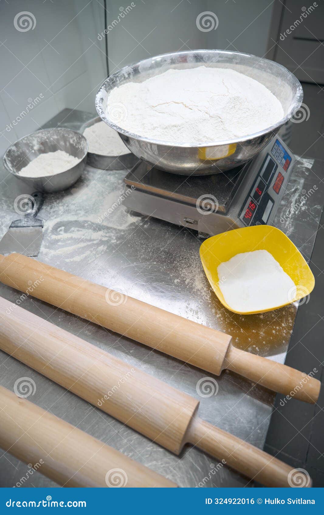 Kitchen Workers Workplace with a Metal Work Surface Stock Photo - Image ...