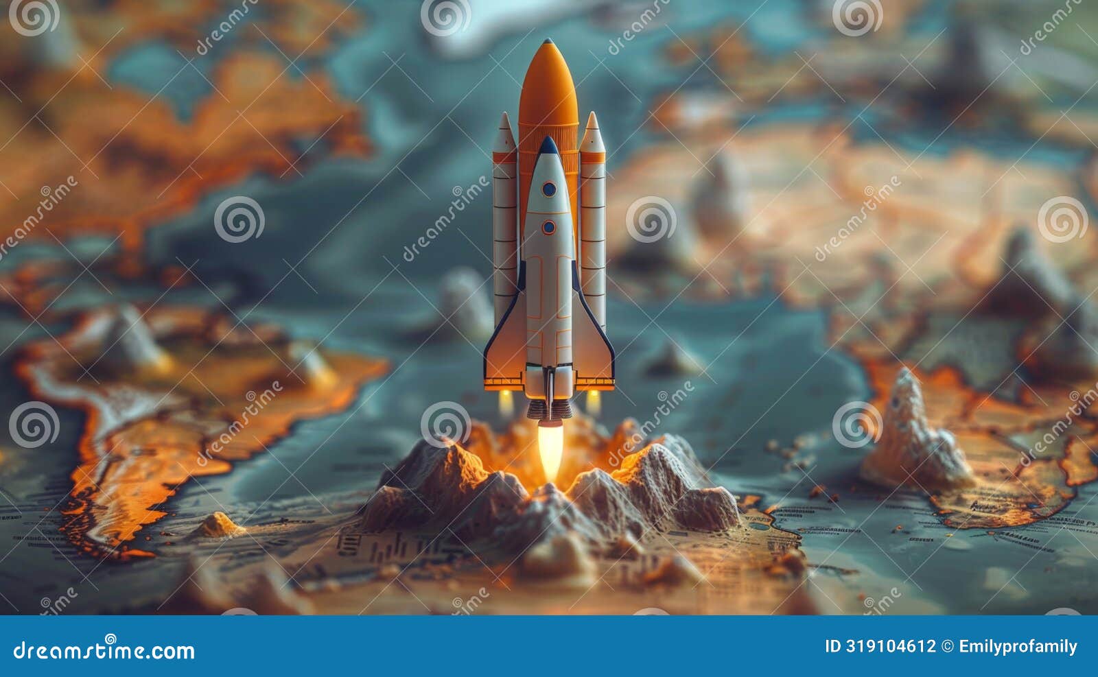 Space Shuttle Soaring Over Map Stock Photo - Image of technology ...