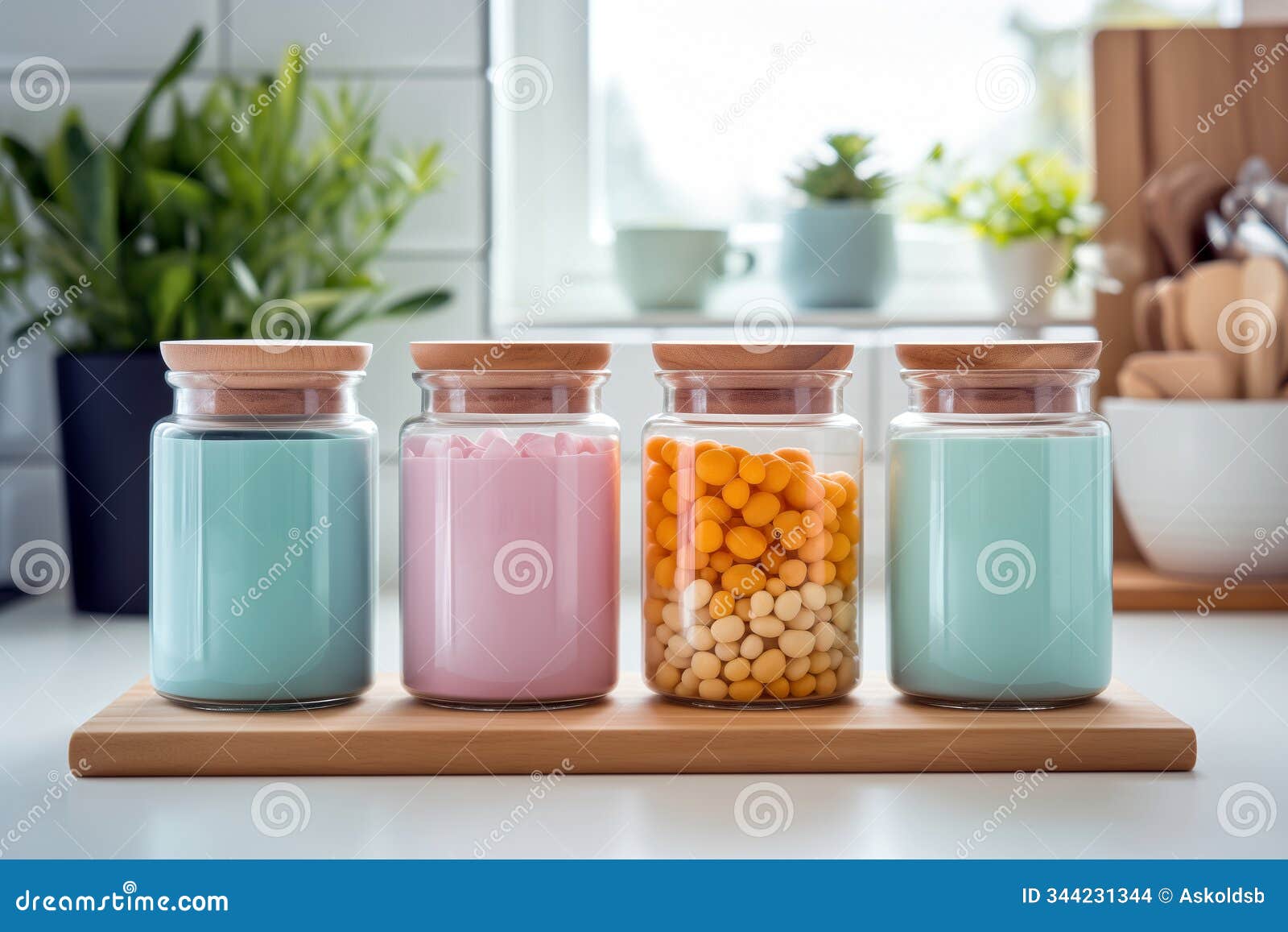 A Row Of Labeled Jars Containing Herbal Powders Royalty-Free Stock ...