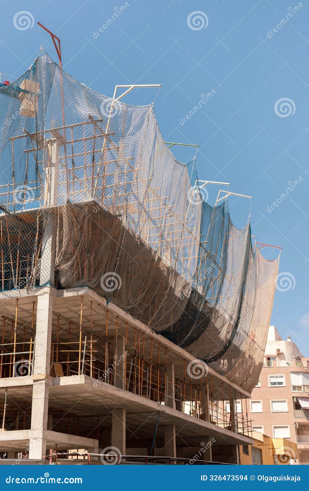 New Building Construction Process. Safety Nets and Structural Beams ...
