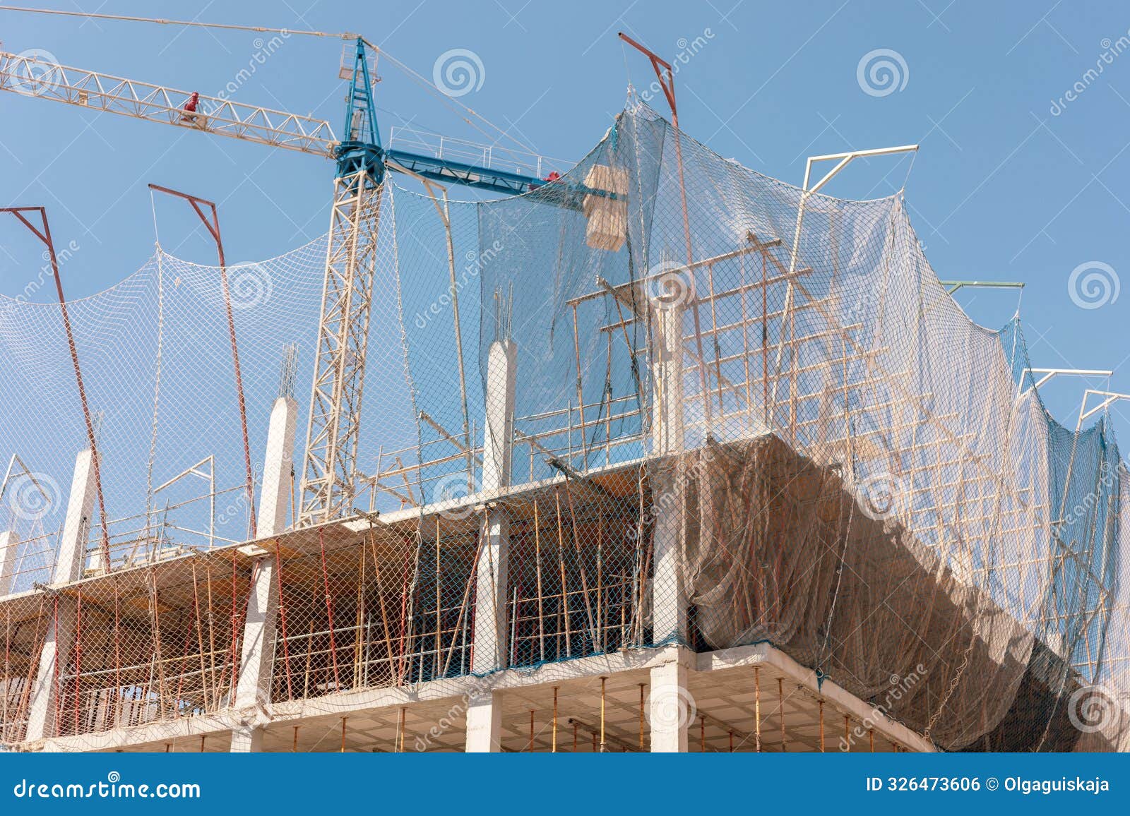 New Building Construction Process. Safety Nets and Structural Beams ...