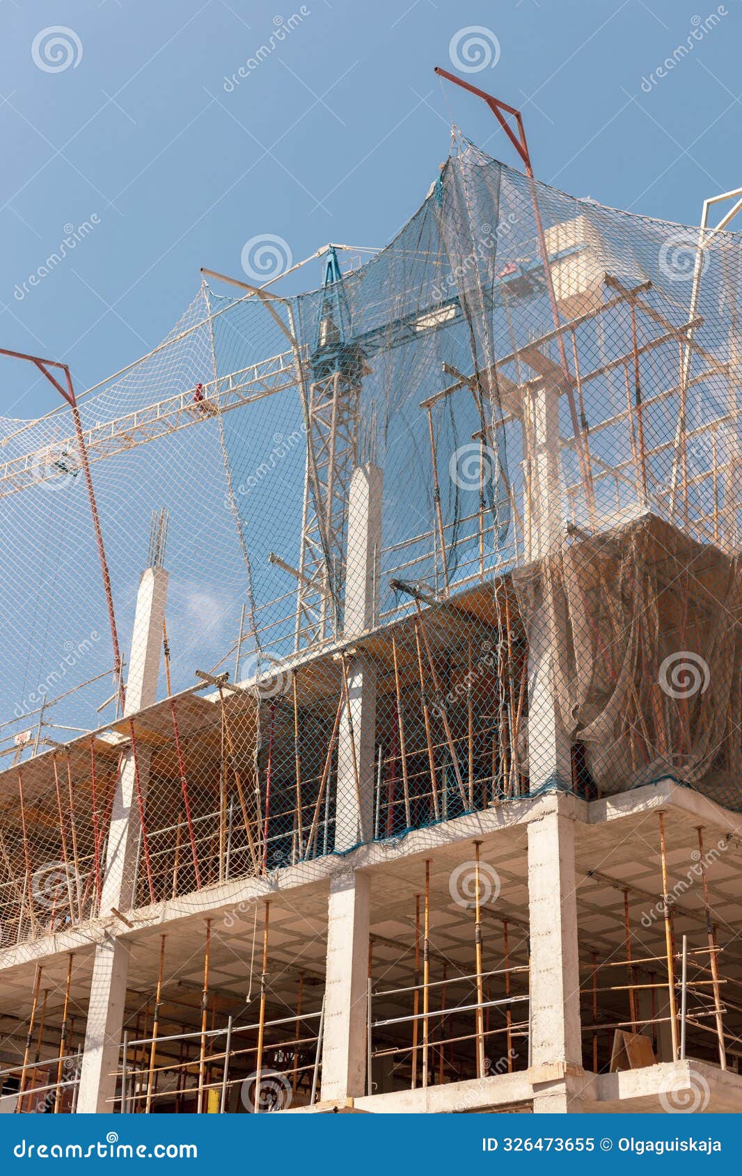 New Building Construction Process. Safety Nets and Structural Beams ...