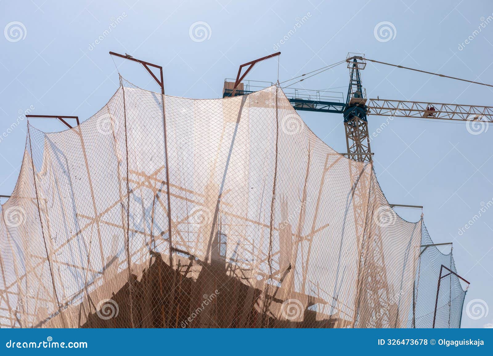 New Building Construction Process. Safety Nets and Structural Beams ...