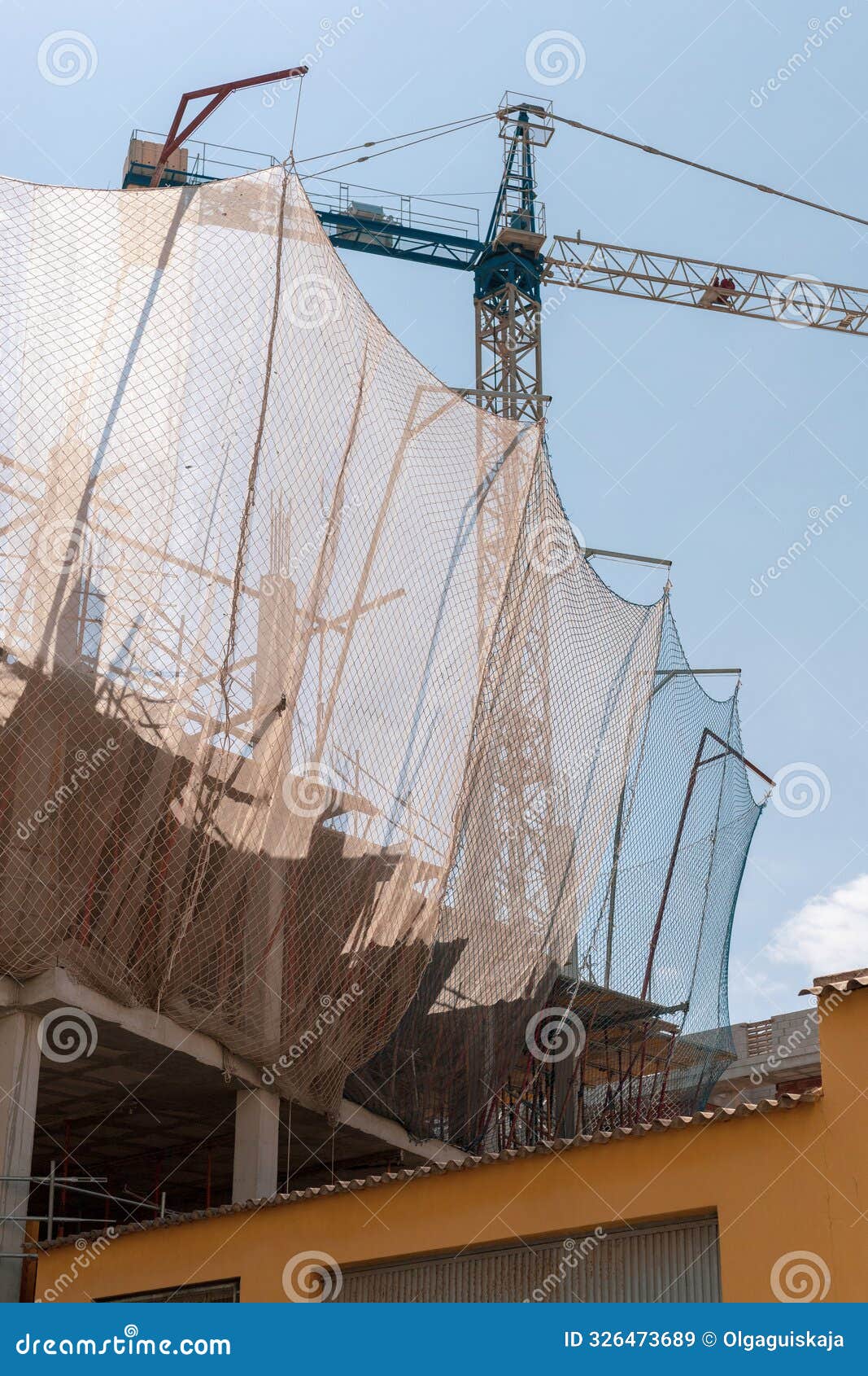 New Building Construction Process. Safety Nets and Structural Beams ...