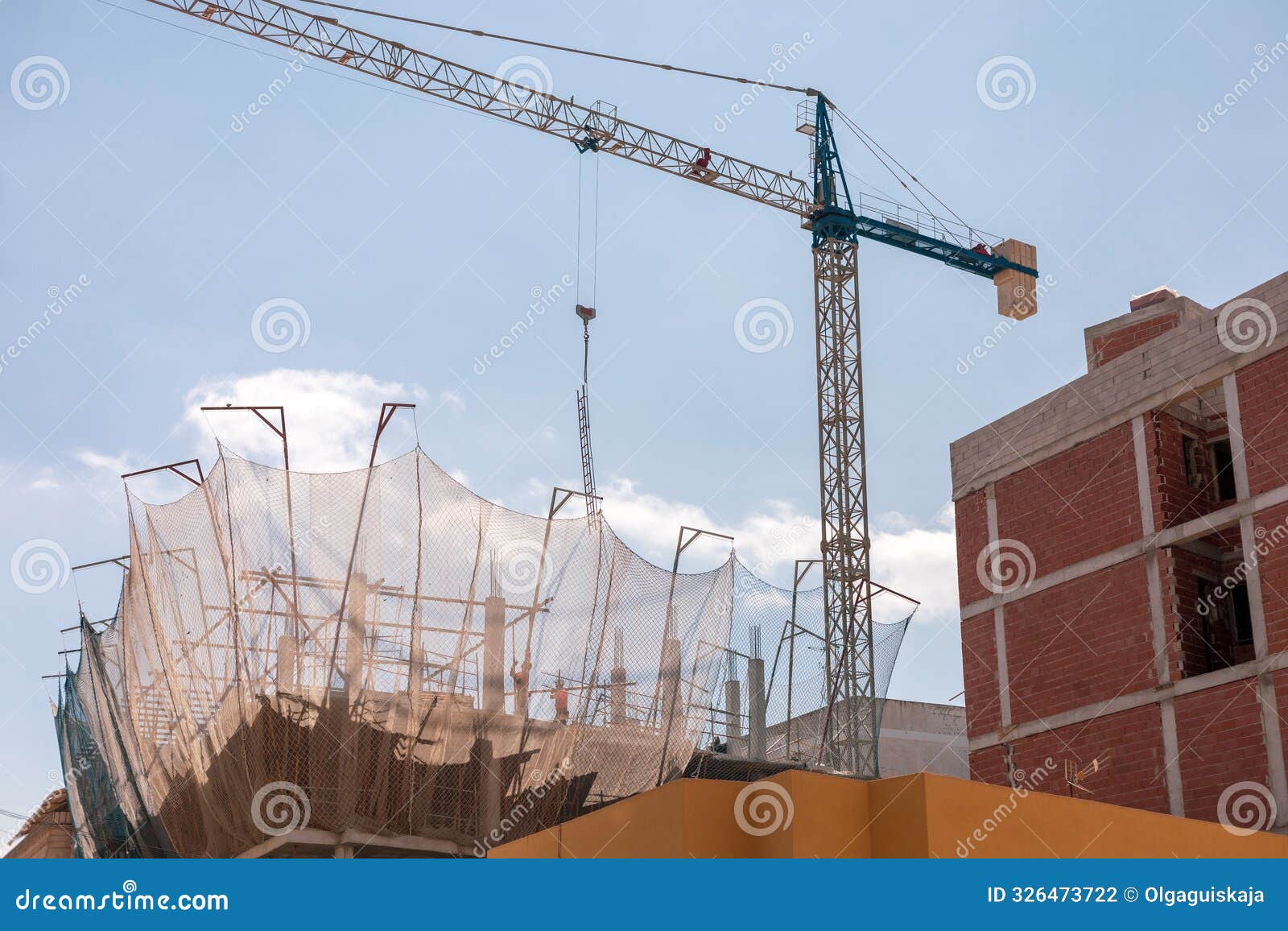 New Building Construction Process. Safety Nets and Structural Beams ...