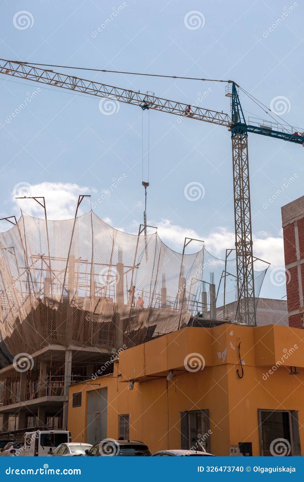 New Building Construction Process. Safety Nets and Structural Beams ...