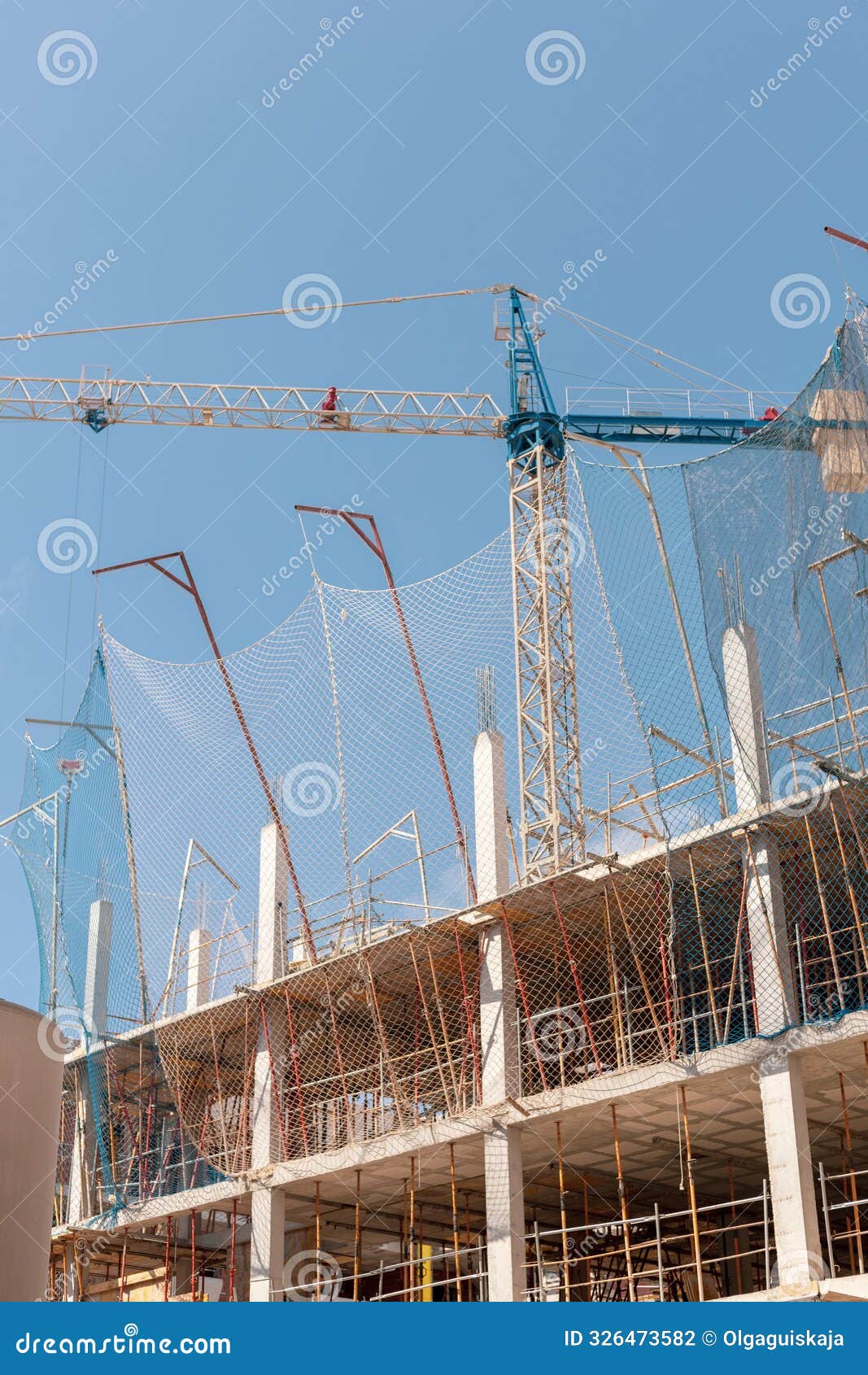 New Building Construction Process. Safety Nets, Structural Beams ...