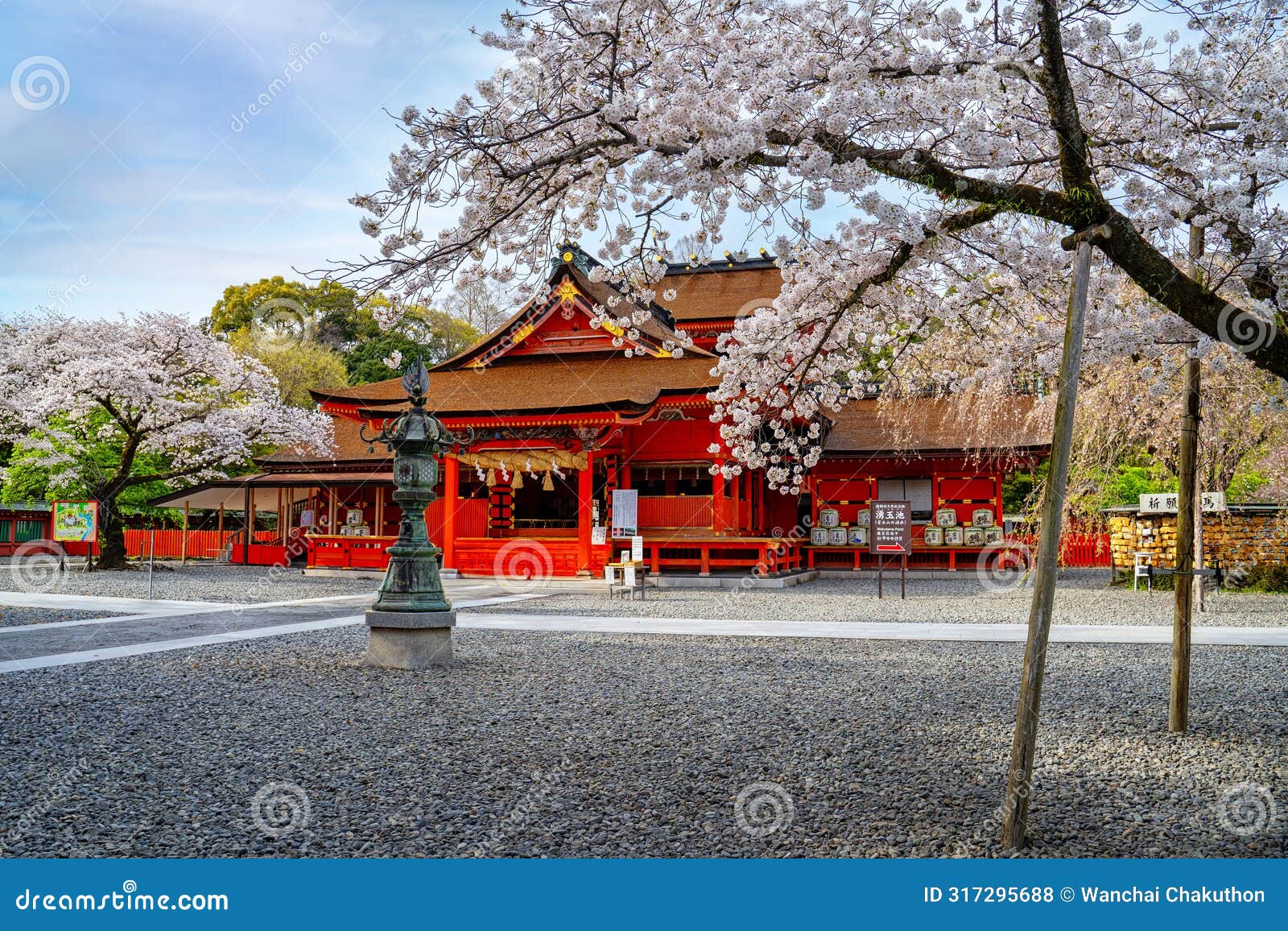An Old Japanese Shrine in Tokyo in Spring Cherry Blossoms Stock Photo ...