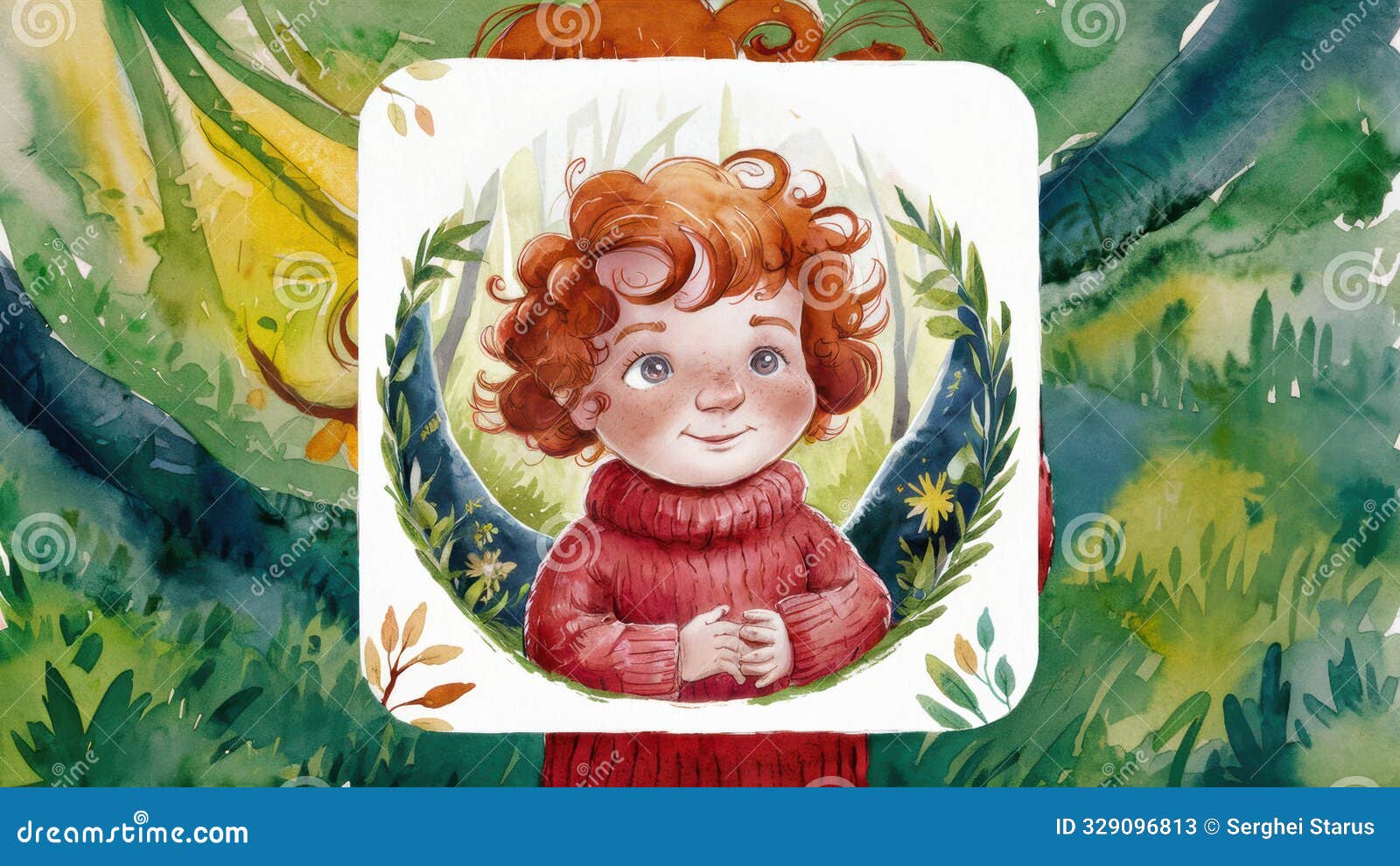 A Painting of a Child with Red Hair and Curly Locks, AI Stock Image ...