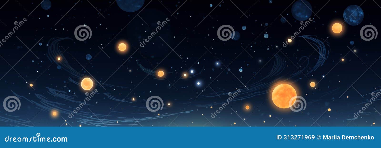 Planets and Stars in Dark Space, Mystery of Universe Background Banner ...