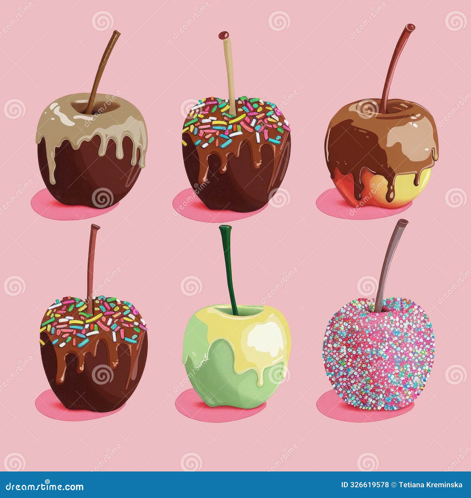 Playful Candy Apples with Various Coatings on a Pastel Pink Background ...