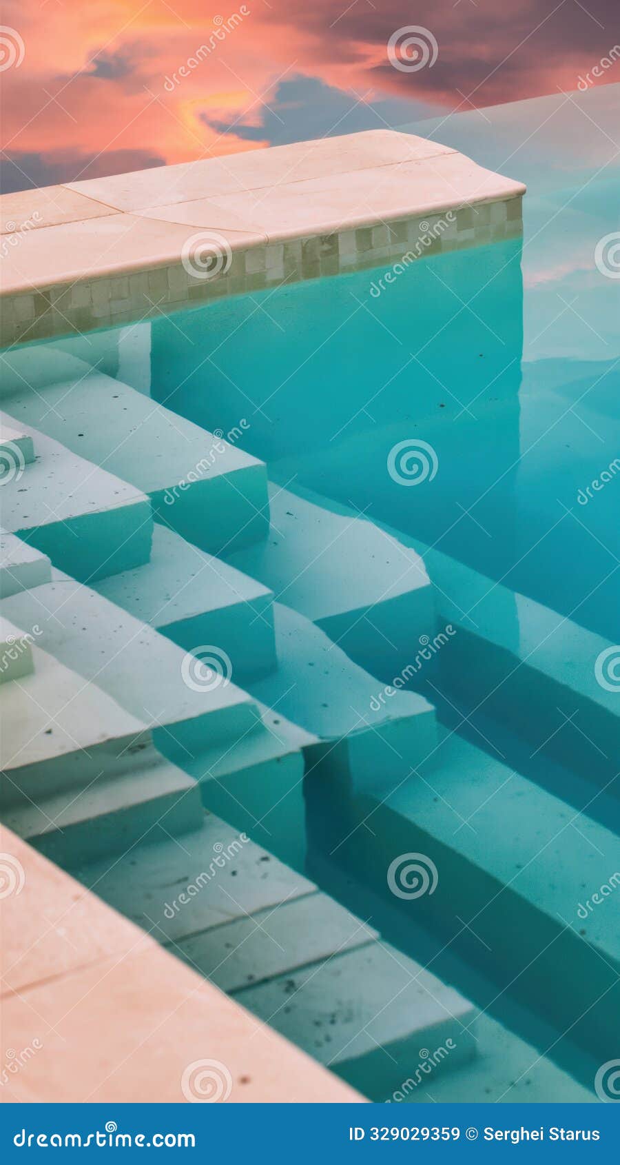 A Pool of Water with Steps Leading Down To it, AI Stock Image - Image ...