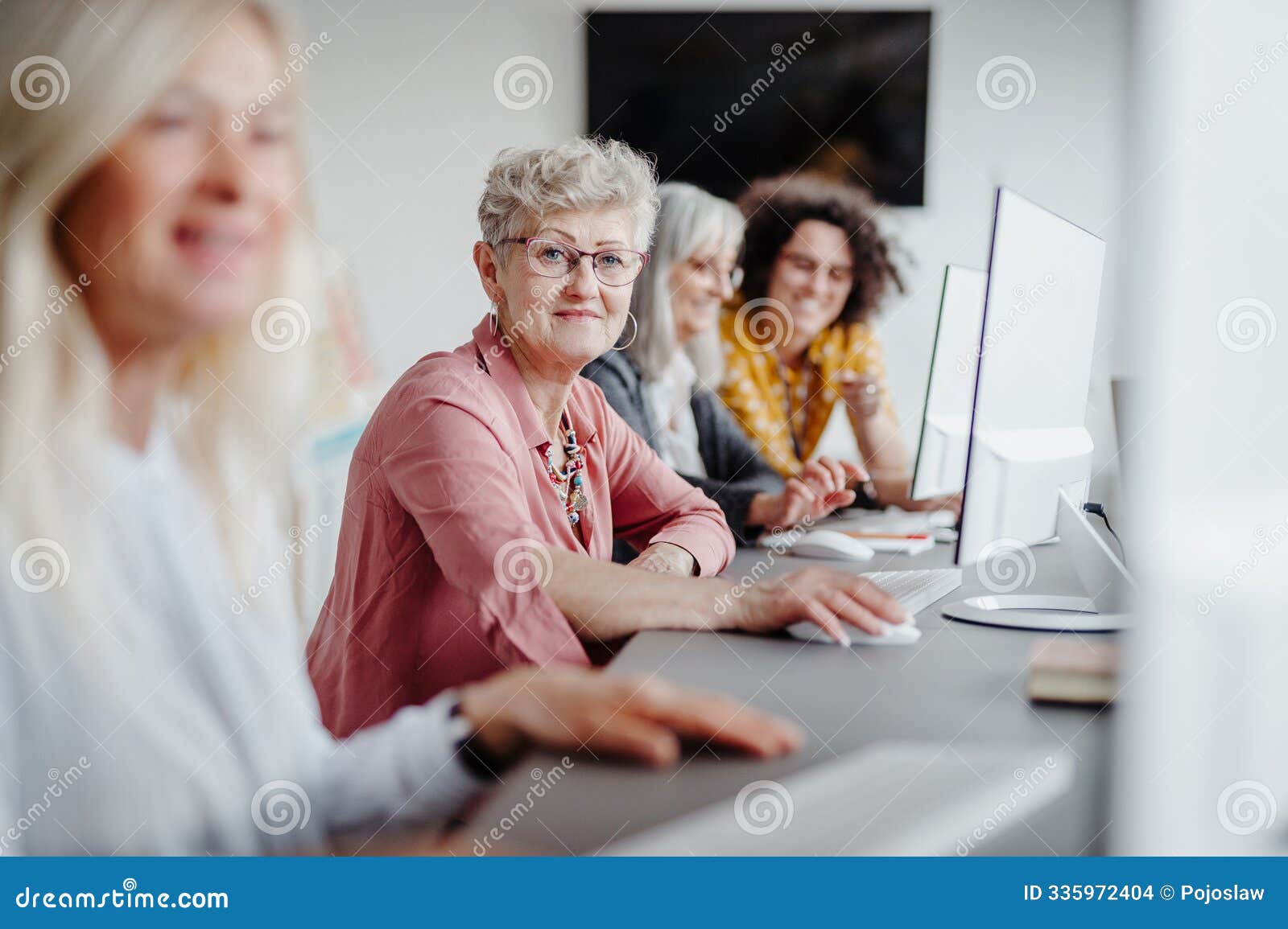 Portrait of Female Senior Students Learning How To Work with Digital ...