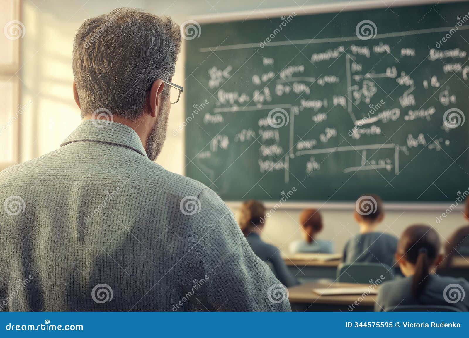 Professor Watching Students Solving Math Problems on Blackboard in ...