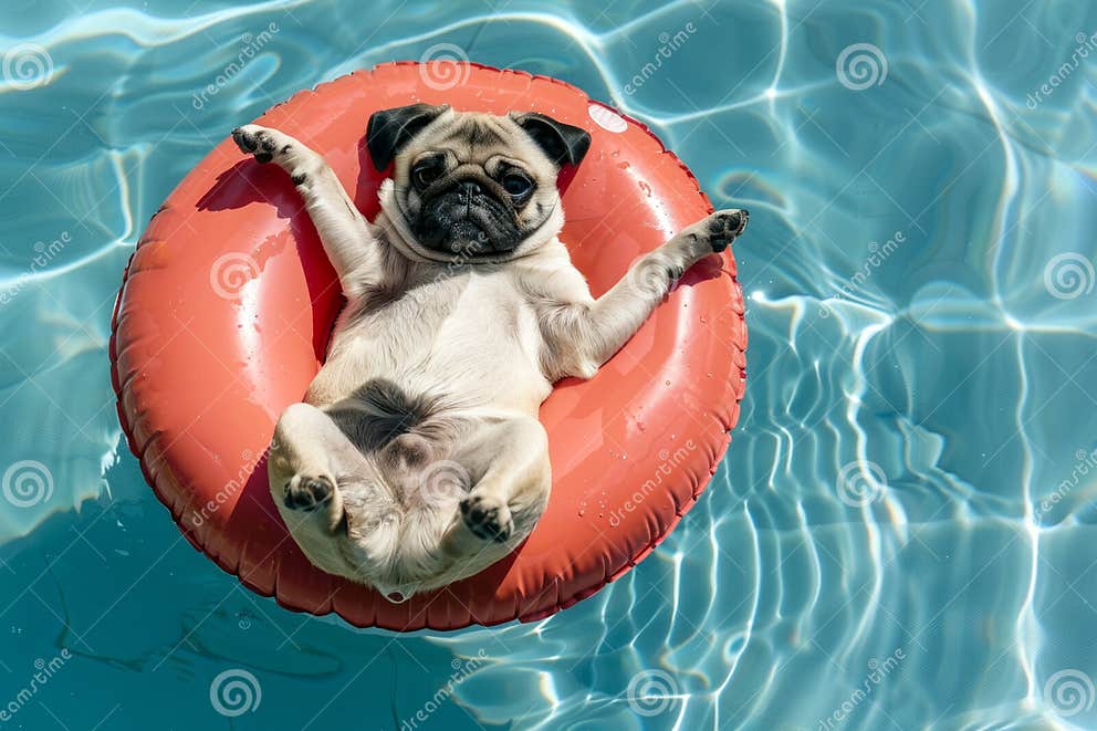 Pub Dog Cooling Off with a Swim in the Pool Close Up Stock Photo ...