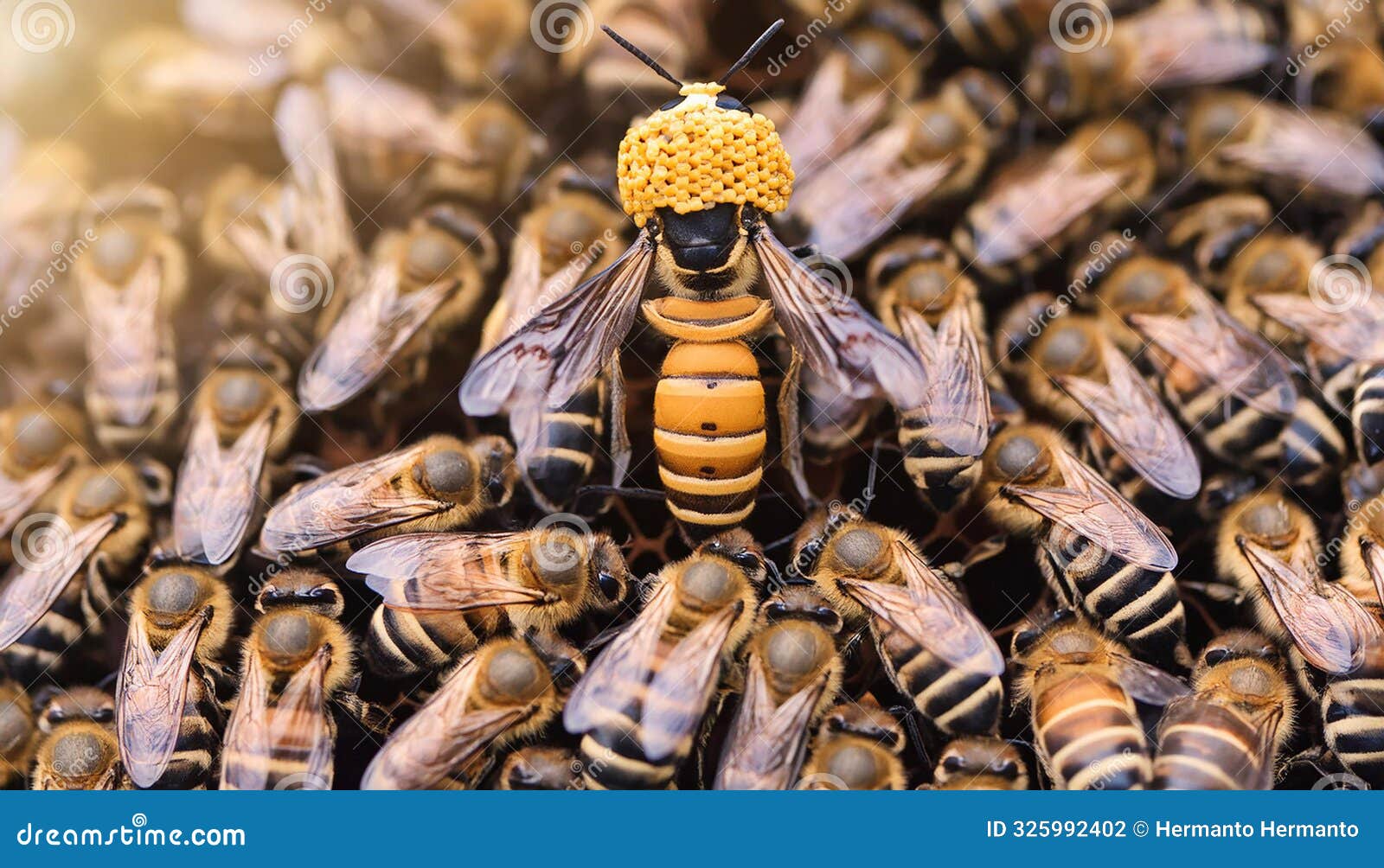 The Queen Marked with Dot and Bee Workers Around Her Bee Colony Life ...