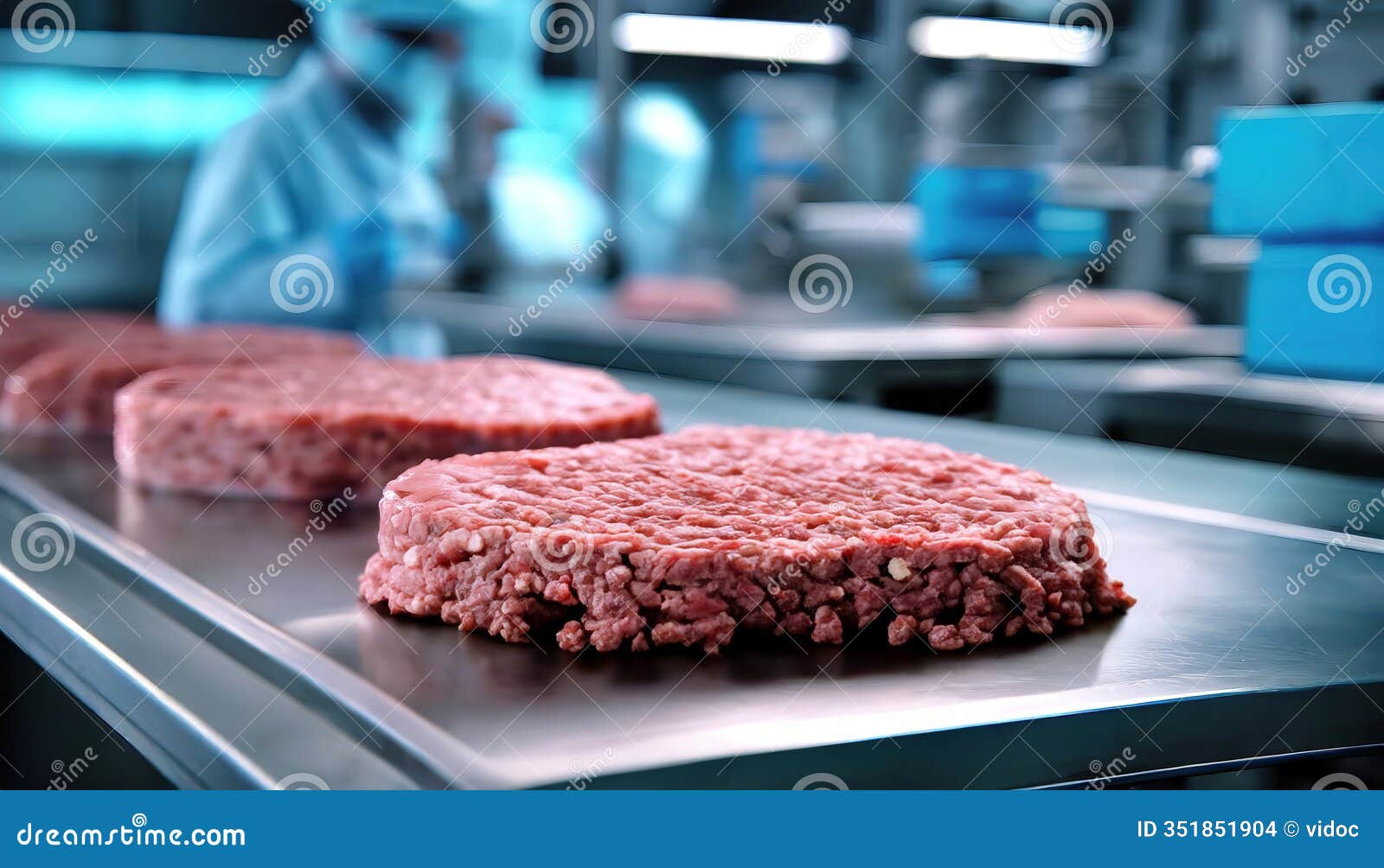 Raw Ground Beef Patties on a Processing Line in a Clean and Modern Food ...