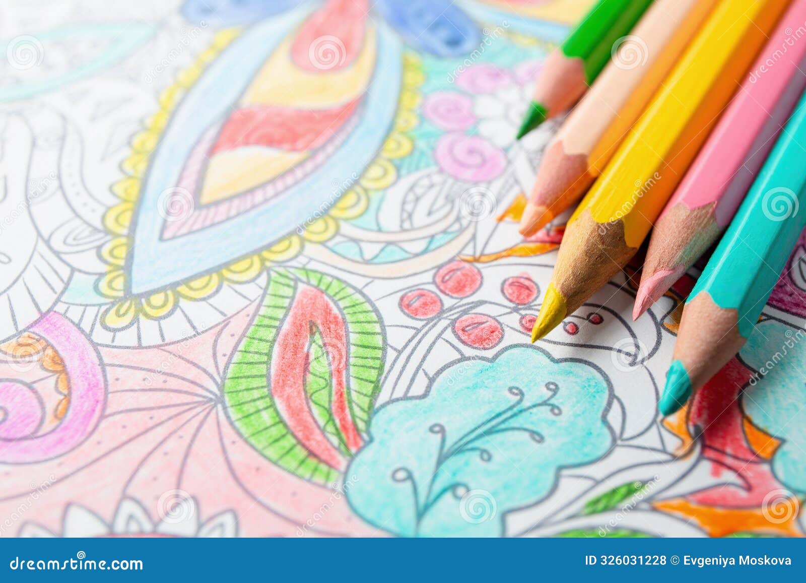 Colorful Mandala or Coloring Book Pahe with Pencils Stock Photo - Image ...