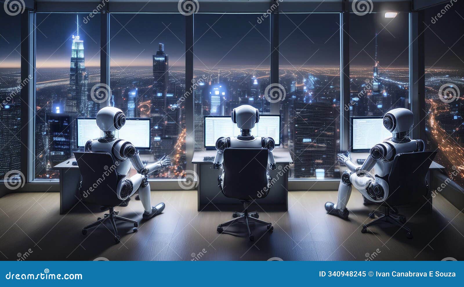 Generated Image Robot Working at Desk in Office Stock Illustration ...