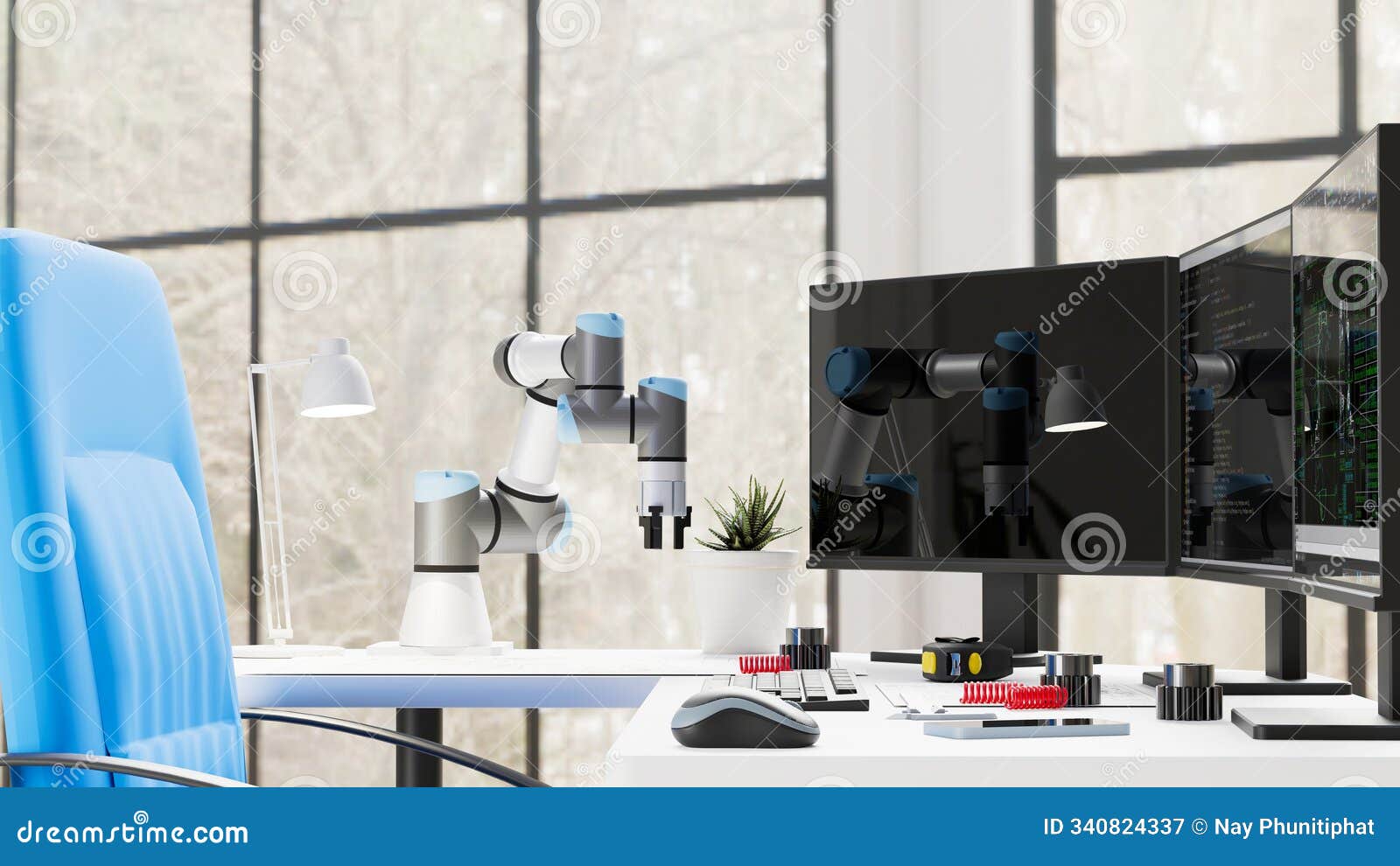 Generated Image of Robotic Programmer Desktop Stock Illustration ...