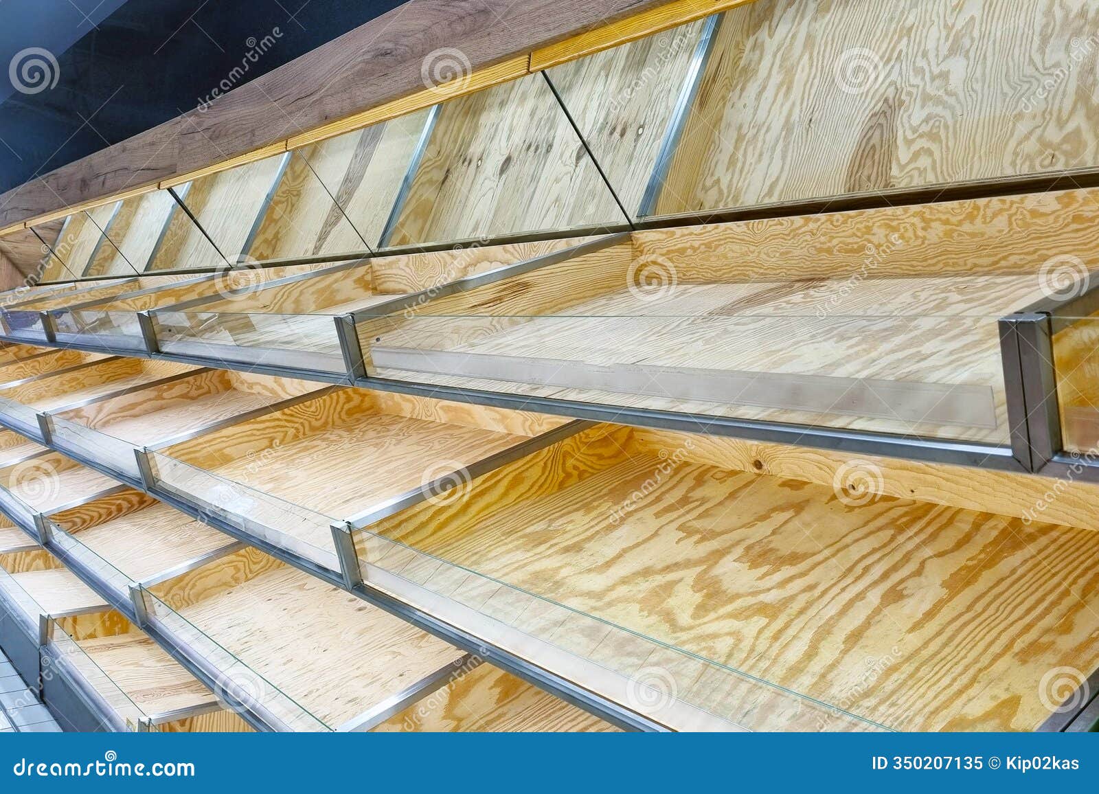 Empty Store Shelves with Wooden Panels in Retail Setting for Market ...