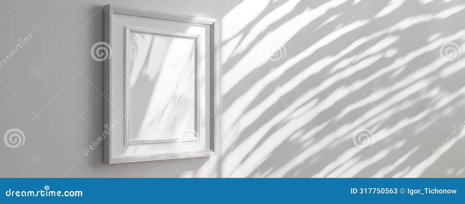 Serene White Wall with Shadow Play from Window, Picture Frame. Tranquil ...