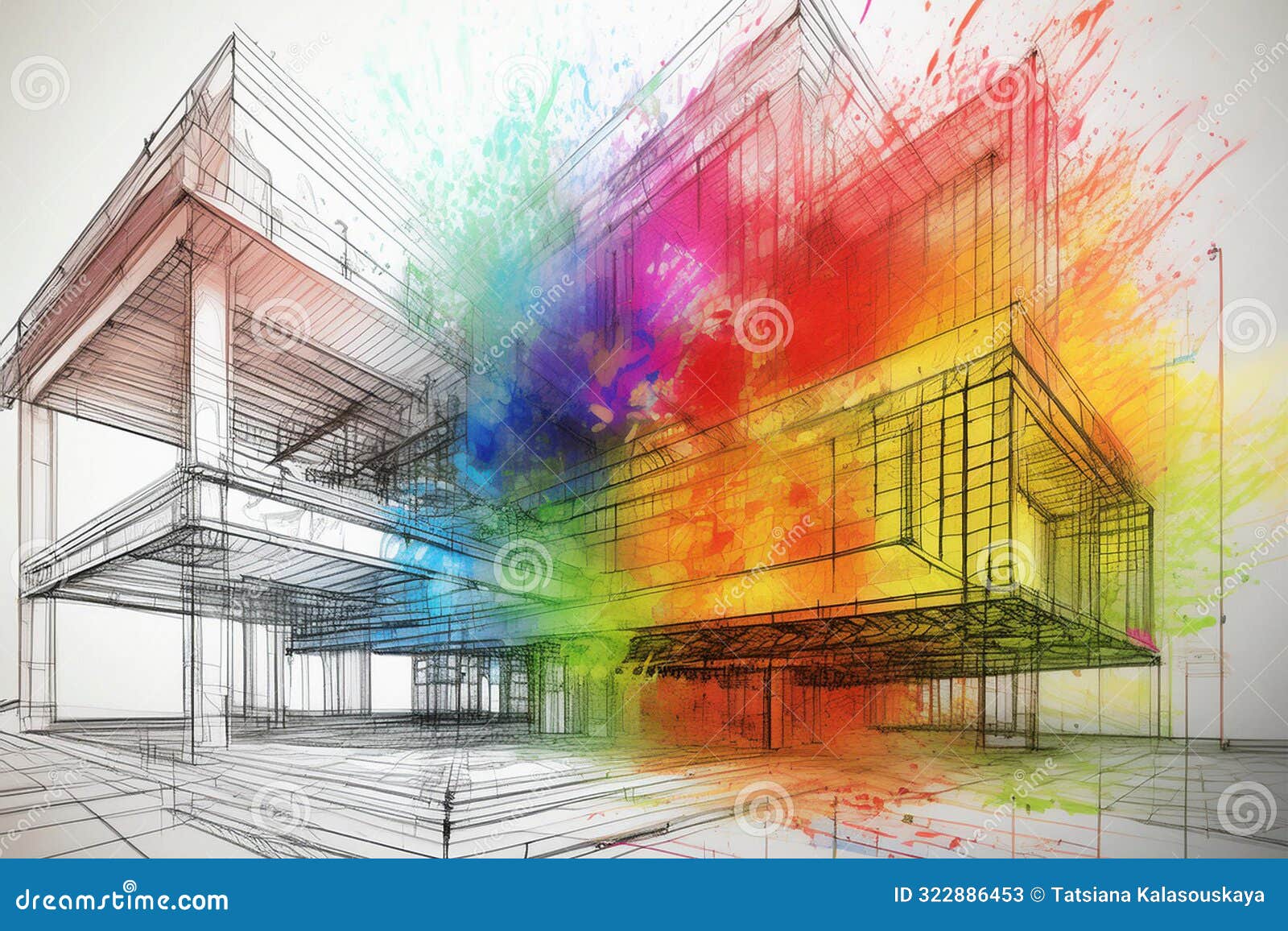 Sketch Design Of Wireframe Of Building. Digital Project Visualization ...