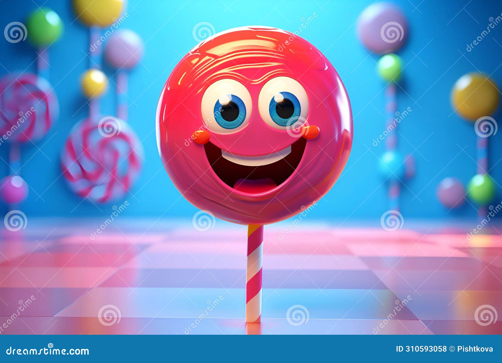 Smiling Cute Lollipop Character in a Dreamy Candy Land. Stock ...