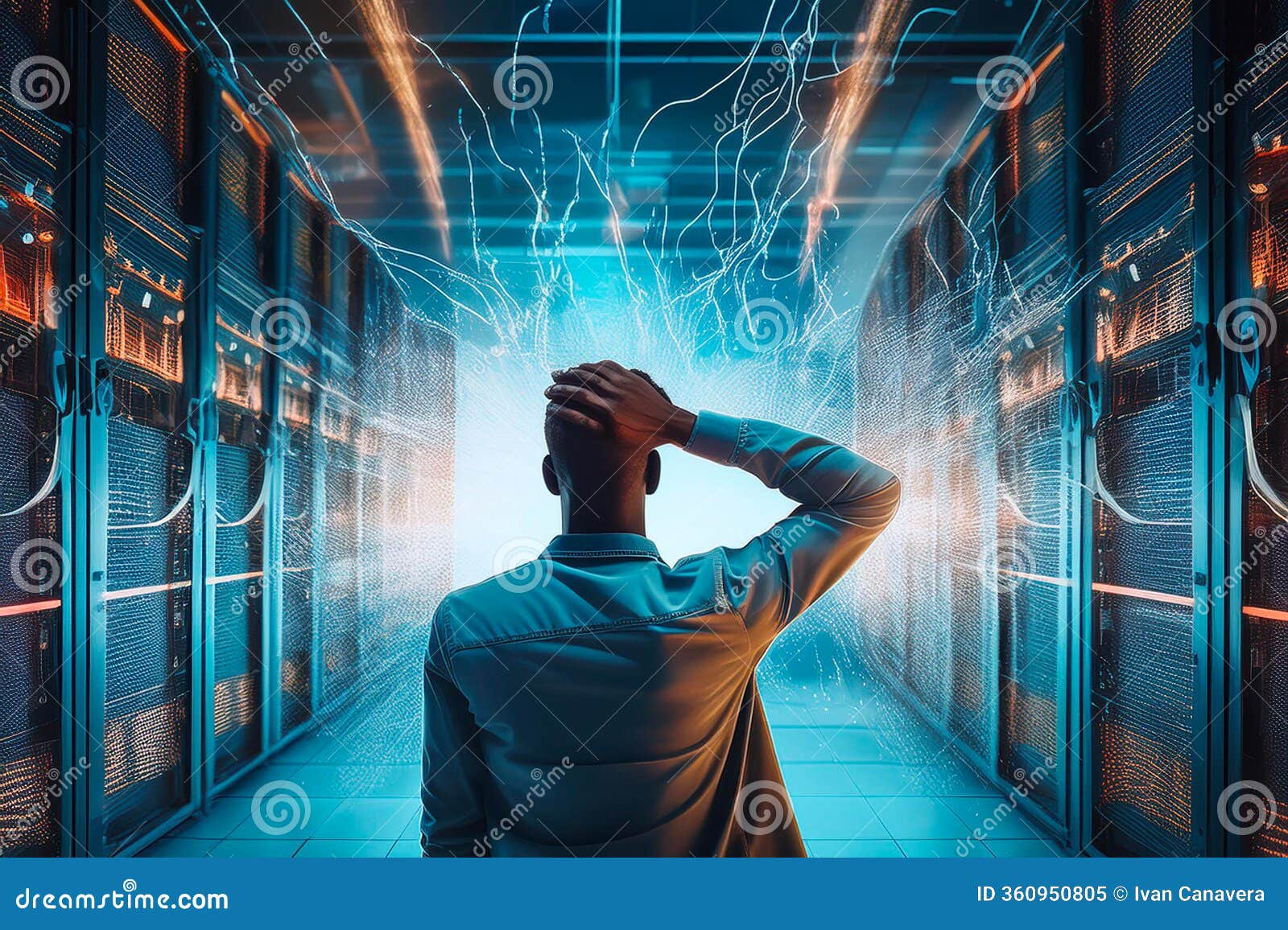 Hacker Initiating Global Cyber Attack Using Laptop in Server Room Stock ...