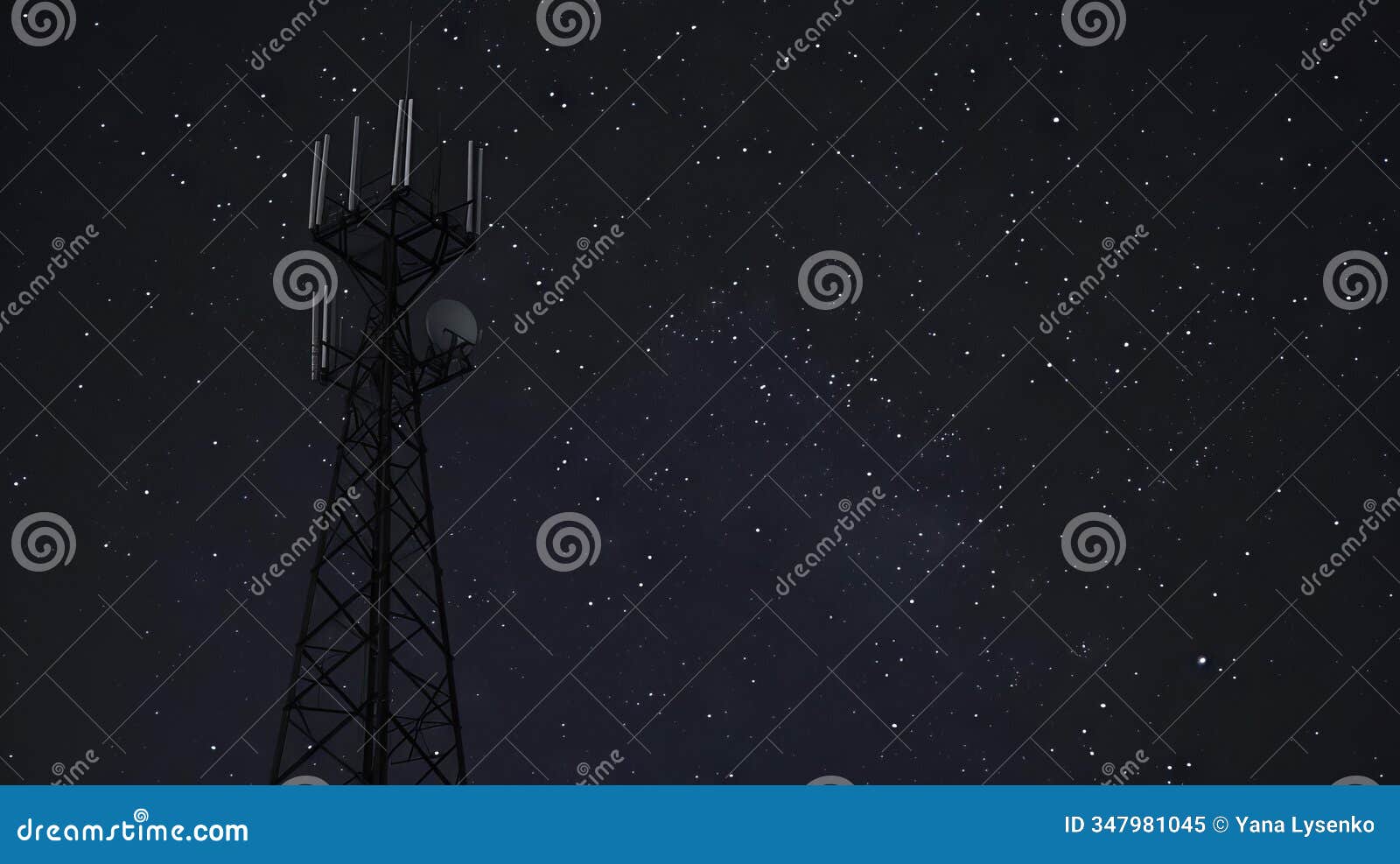 Telecommunication Tower at Night Under Vast Starry Sky. Concept of ...