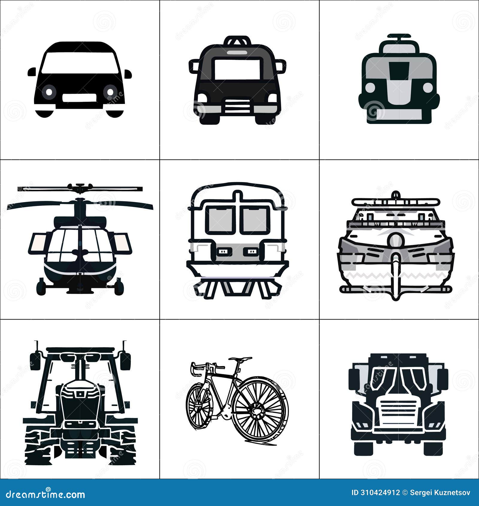 Set Of Transportation Modes Icons, Black And White Doodle Line Art ... Set Of Transportation Modes Icons, Black And White Doodle Line Art ...