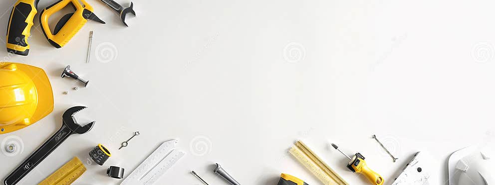 Various Construction Tools on a White Background. Concept of Building ...