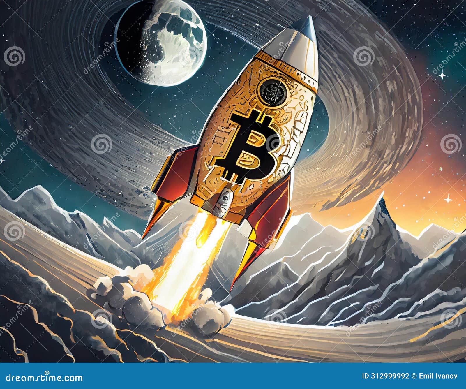 Bitcoin Rocket Launch To the Moon Illustration Stock Illustration ...