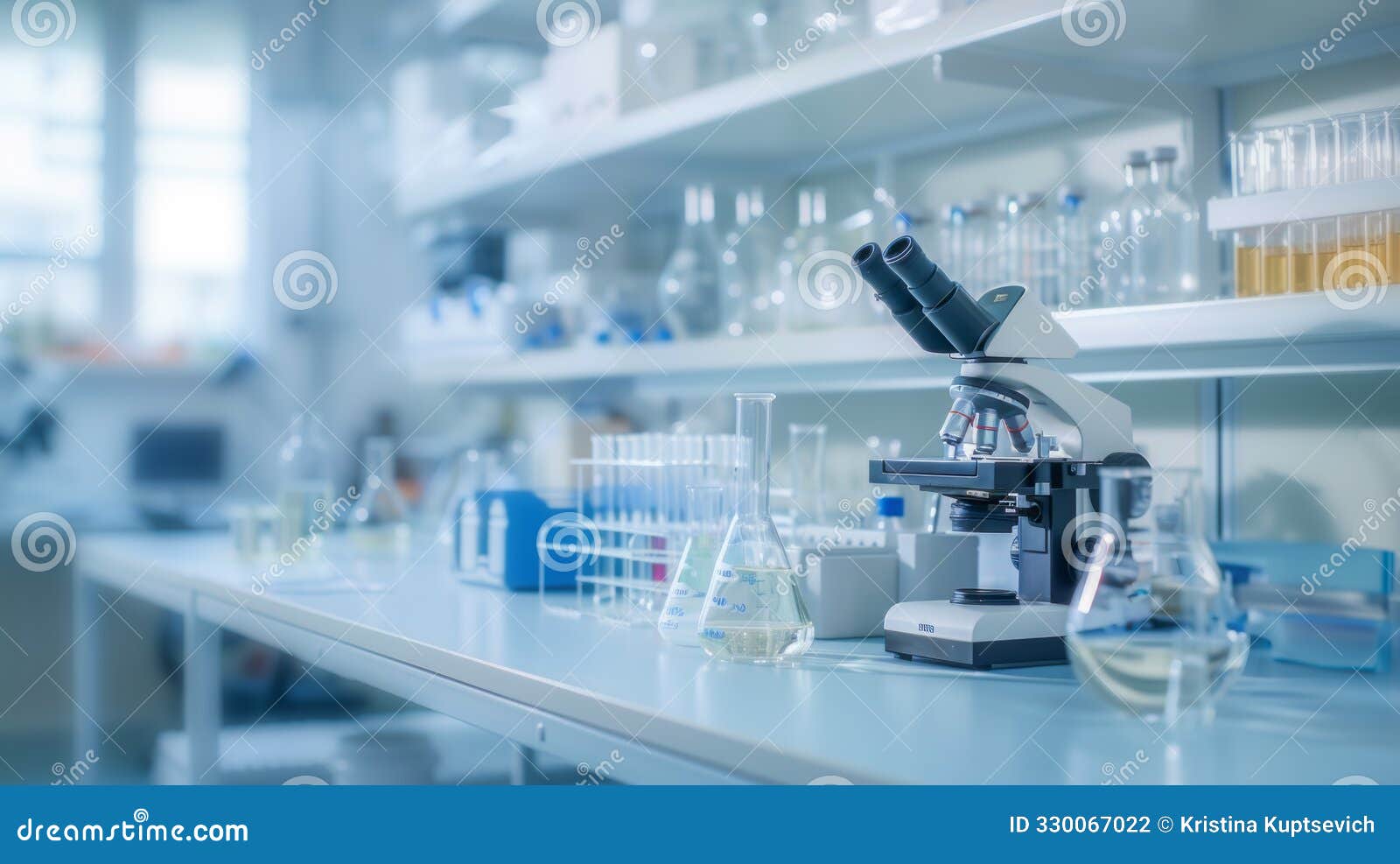 Well-equipped Laboratory with Microscopes and Various Glassware Stock ...