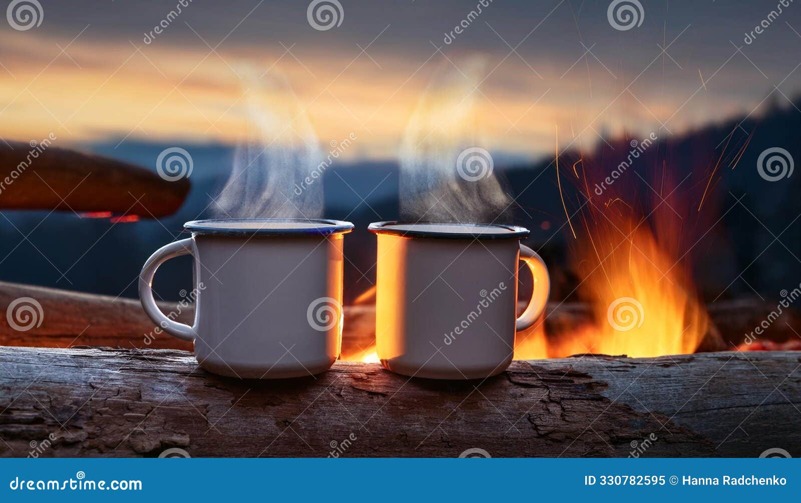 Campfire On The Empty Beach With Girl Silhouette Background Royalty ...