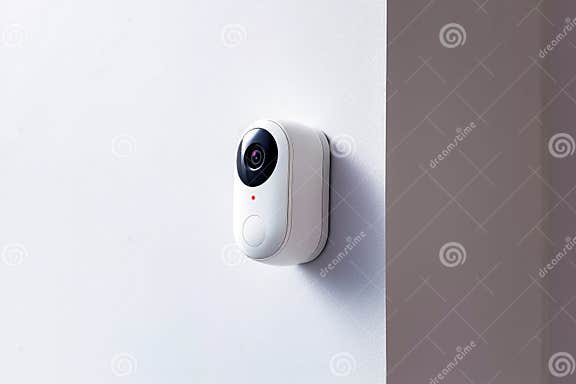 A White Color Smart Home Security Camera Mounted on an Interior Wall ...