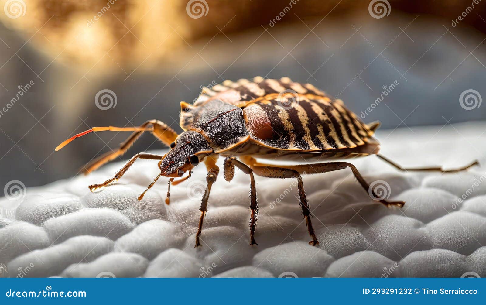 Generated ImageBedbug Close Up of Cimex Hemipterus - Bed Bug on Bed ...