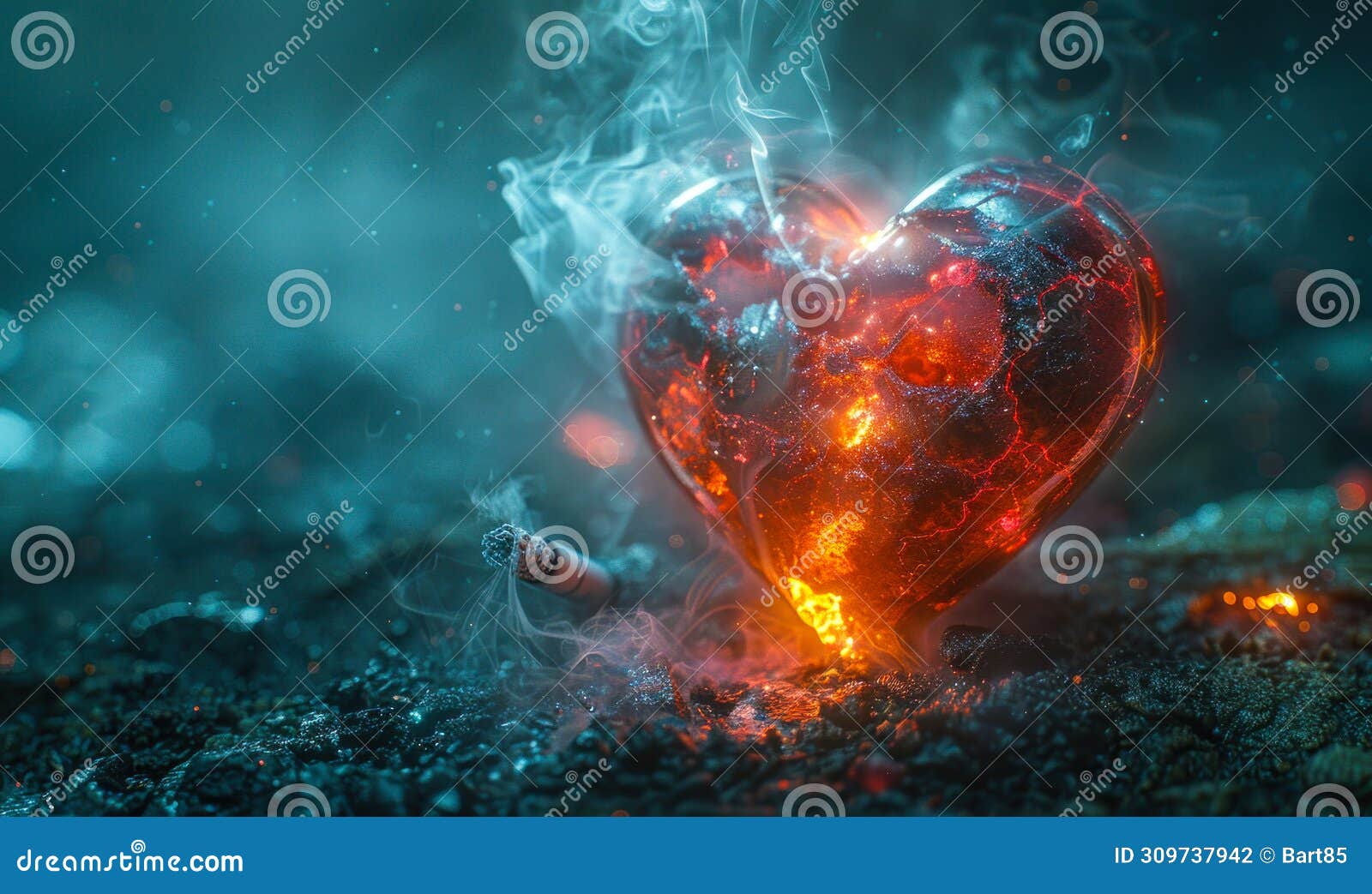 Conceptual Image of a Red Heart Damaged by a Burning Cigarette ...